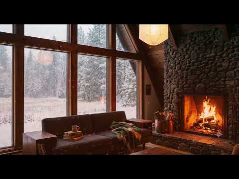 Cozy Winter Cabin Ambiance ❄️ Fireplace Crackling & Falling Snow for Sleep #shorts