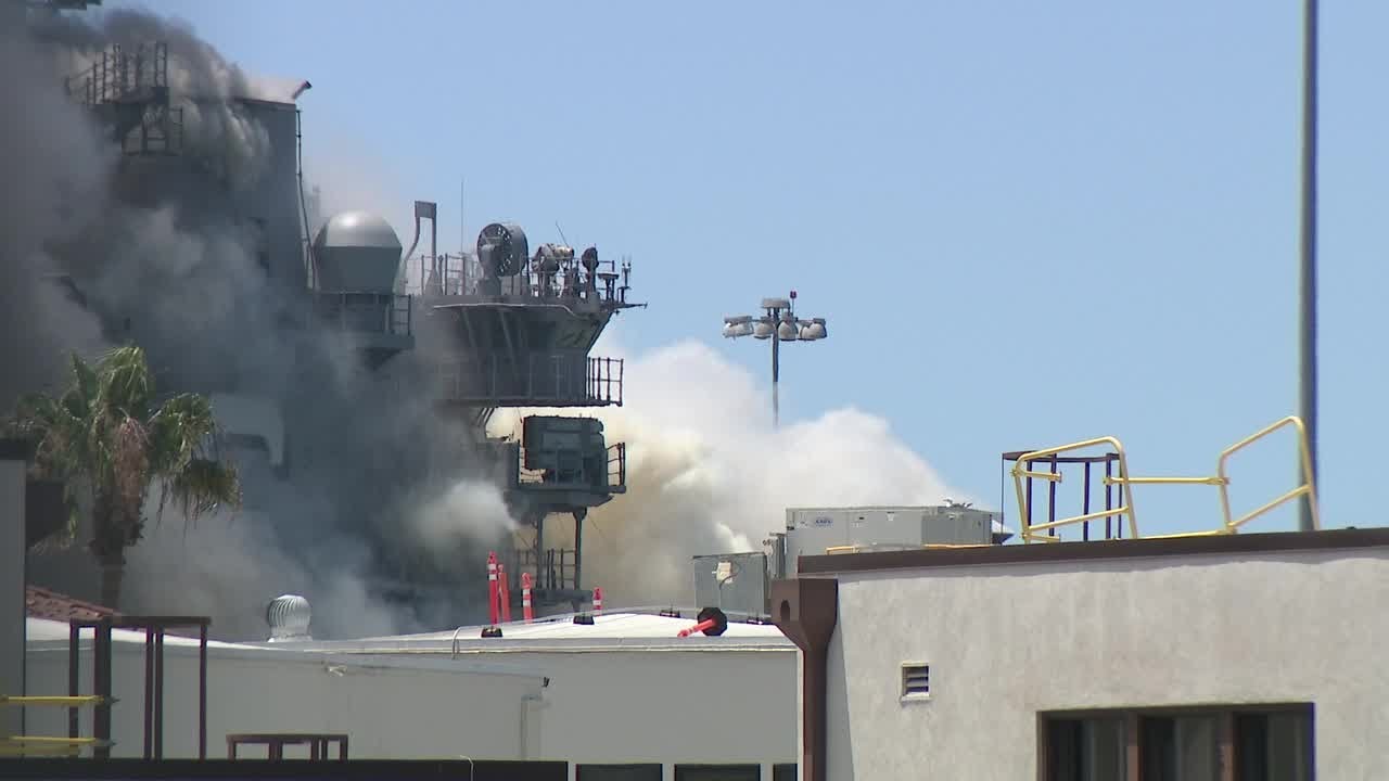 Several injured in fire aboard ship at Naval Base San Diego - YouTube