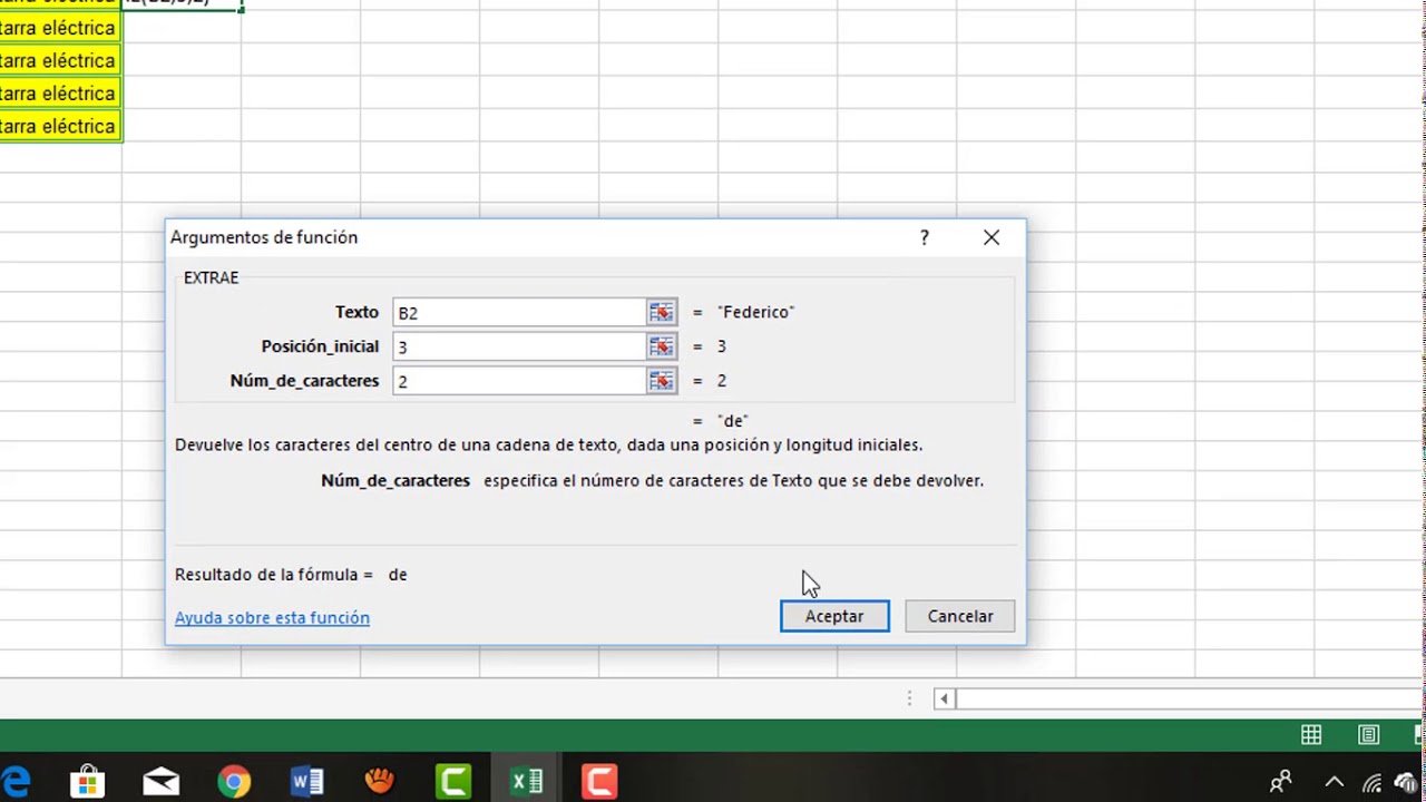 Utilizar la formula EXTRAE en Exel - YouTube