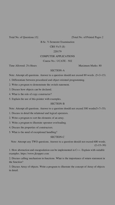 BSc. Sem. 5th Computer application Question Paper CBCS Pattern Jammu ...