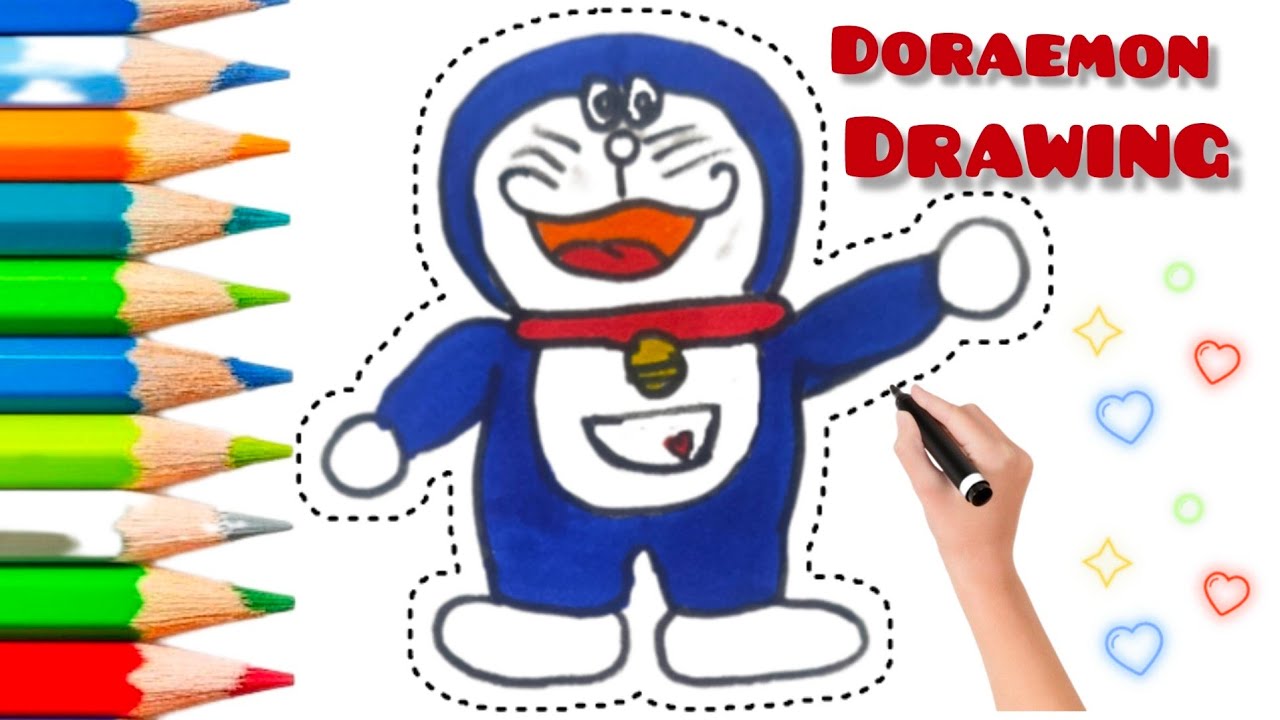How to make Doraemon 🤩. let's draw Doraemon and colour it ️. easiest ...