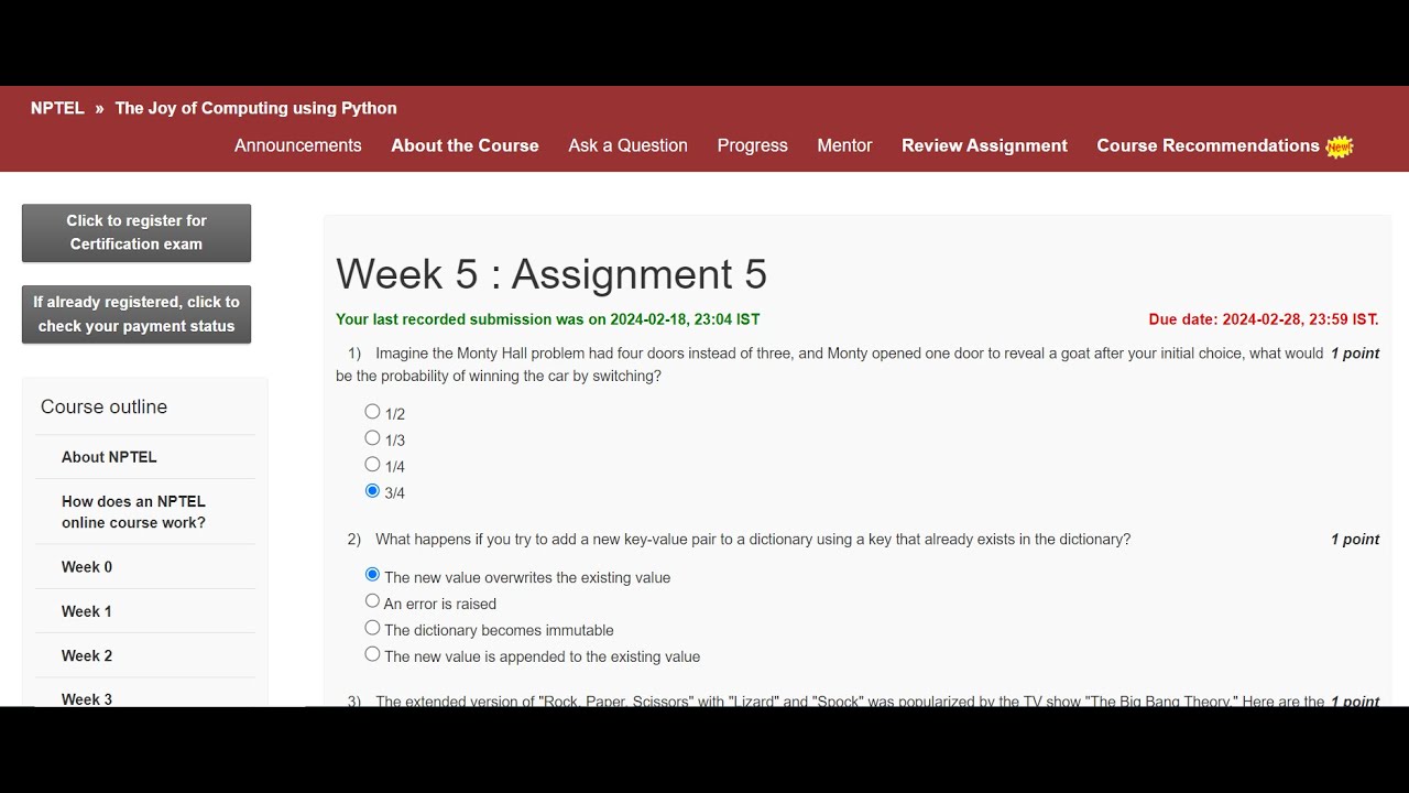 Nptel The Joy Of Computing Using Python Week 5 Assignment 5 Jan Apr 2024 Solution Subscribe