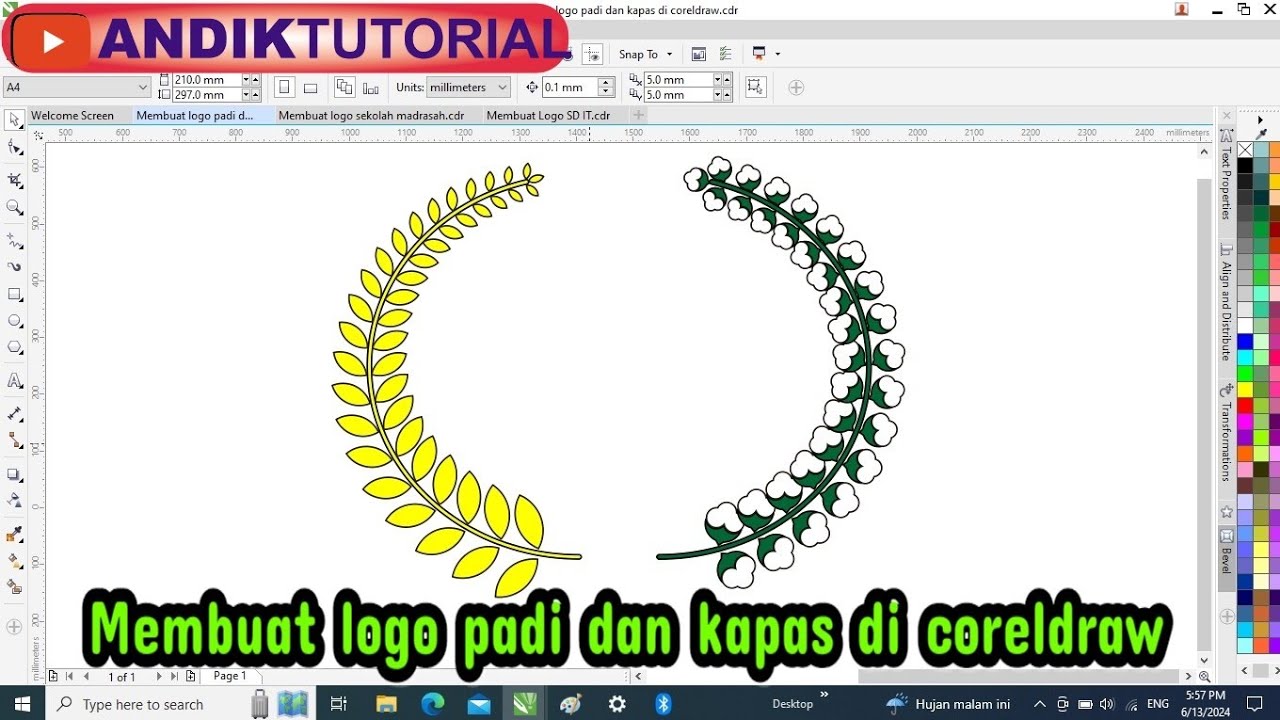 Tutorial membuat logo padi dan kapas di coreldraw untuk pemula - YouTube