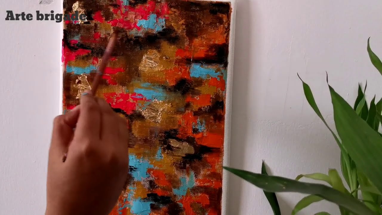 Simple Multi layered abstract art, acrylic painting, goldleaf,orange ...