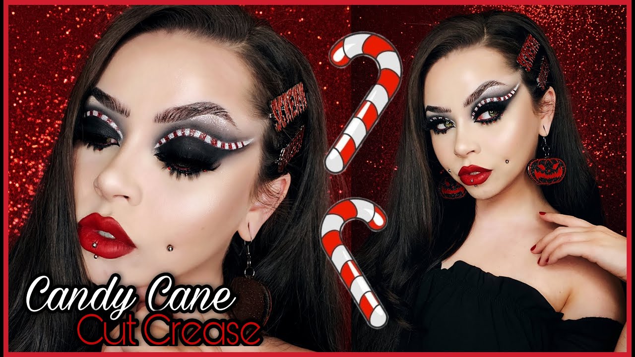 Goth Inspired Candy Cane Cut-Crease Holiday Look | Sydney Nicole - YouTube