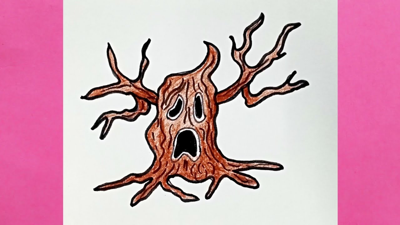 How to draw Scary Tree for HALLOWEEN || Drawing and Colouring for kids ...