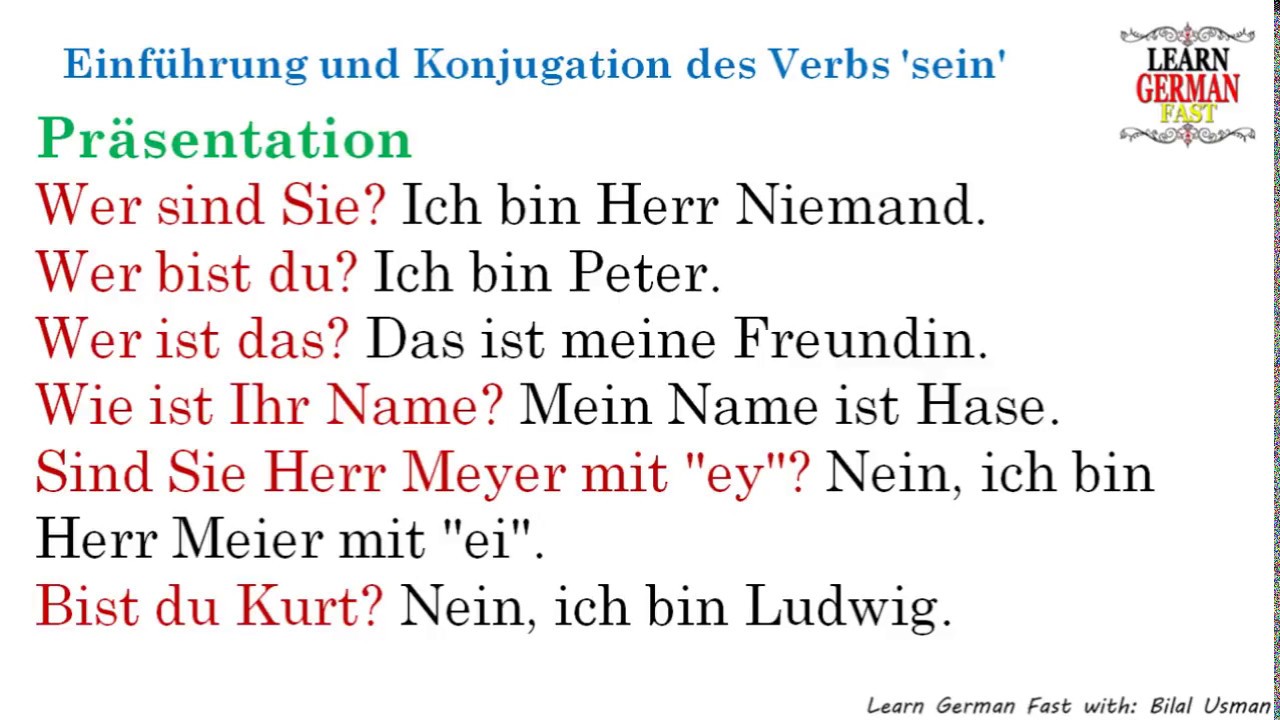 Learn German with Bilal:- Einführung und Konjugation des Verbs 'sein ...