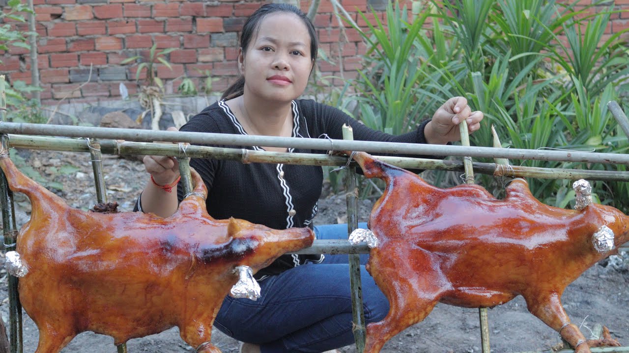 Yummy cooking roasted 2 pigs BBQ recipe - How to Roast 2 Pigs - YouTube