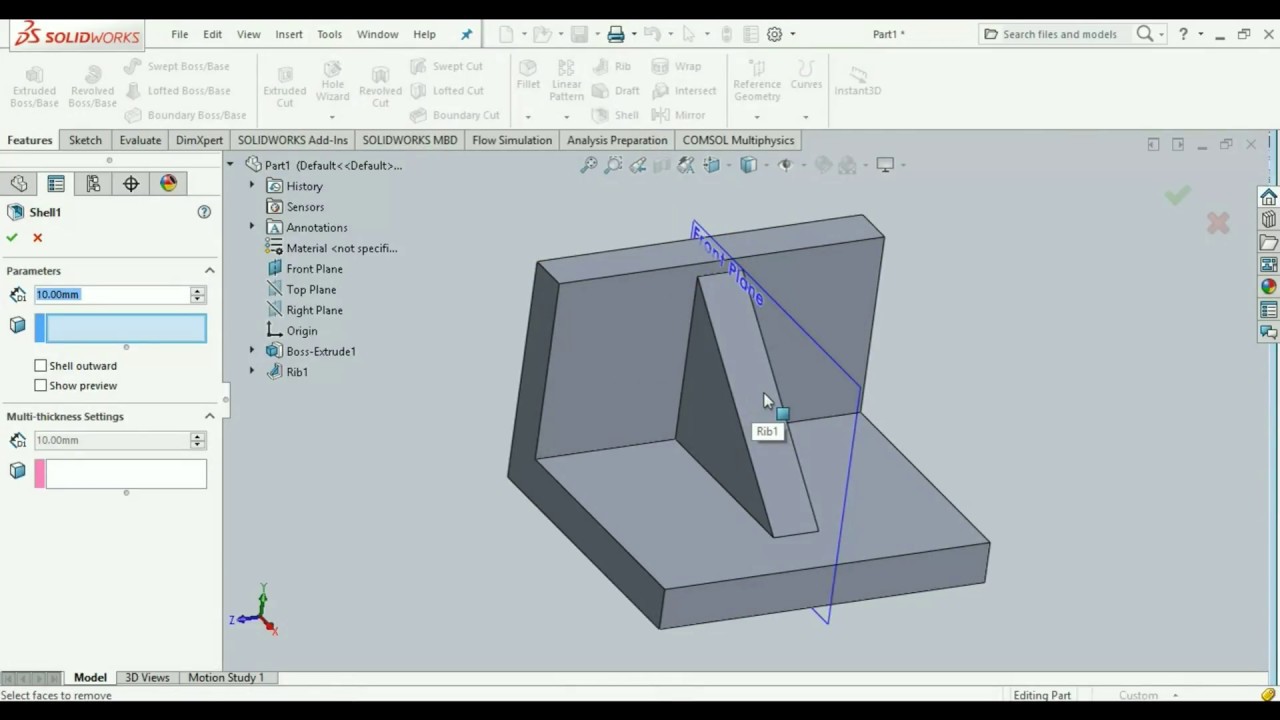 solid work rib shell tutorial (tutorial-6) - YouTube