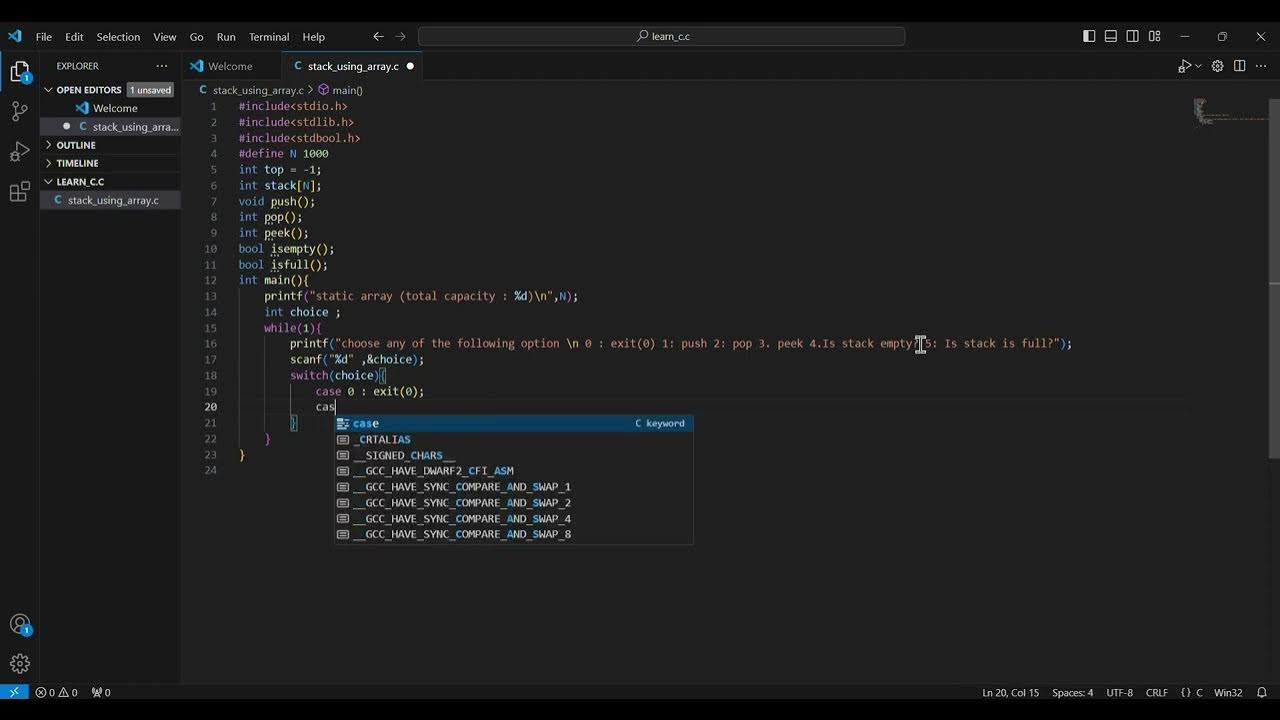 Menu Driven Program On Stack Using Array In C Dsa In C Implementation Of Stack Using Array