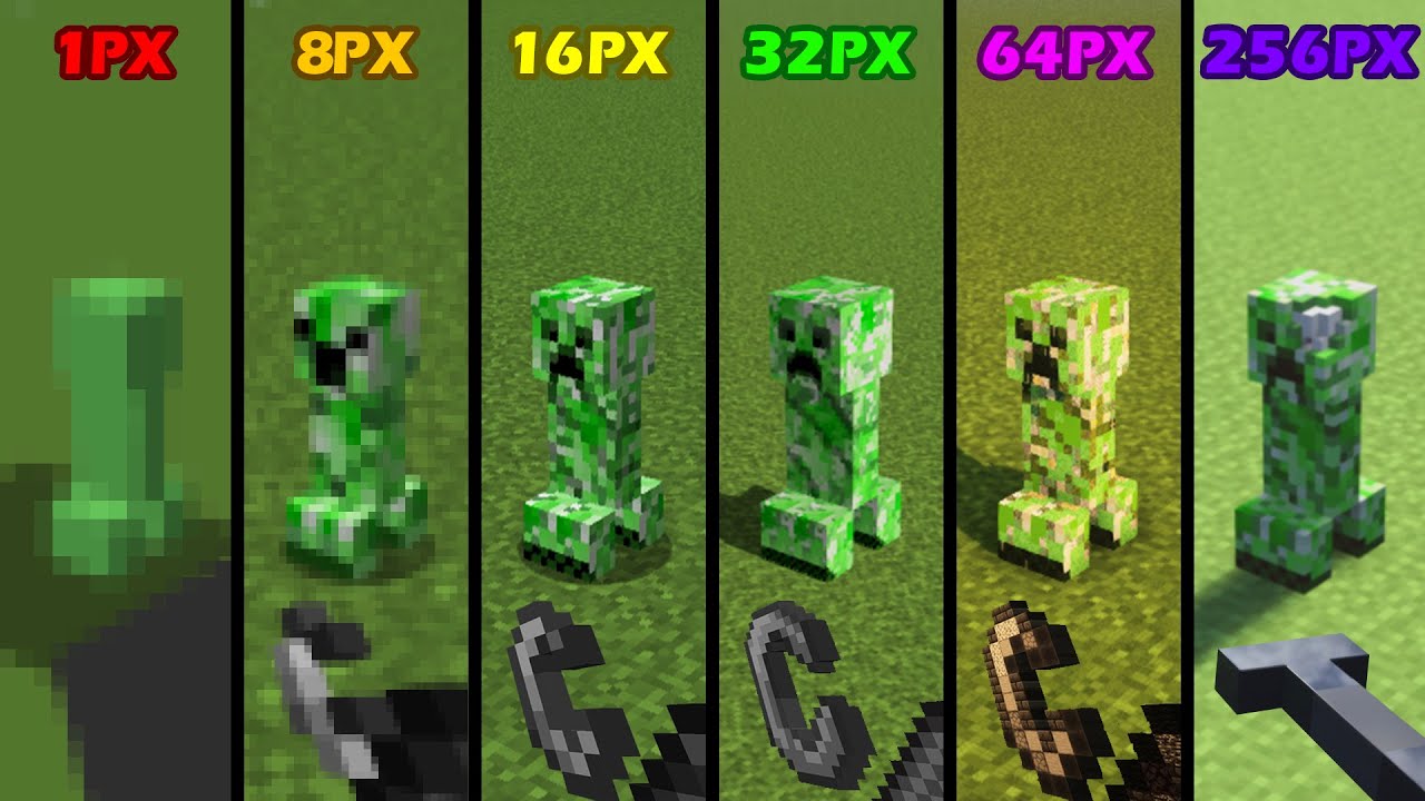 creeper in 1px, 8px, 16px, 32px, 64px, 256px - YouTube