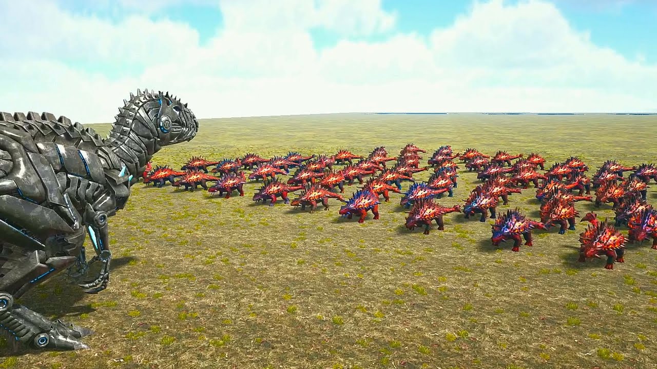 Ark Survival - 100 ANKYLOSAURUS vs TEK INDOMINUS REX [Ep.666] - YouTube