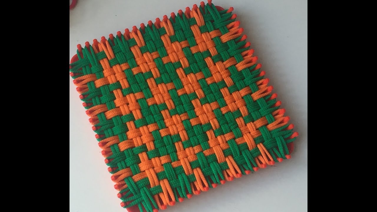 Loop and Loom Square Weaving Green and Orange - YouTube