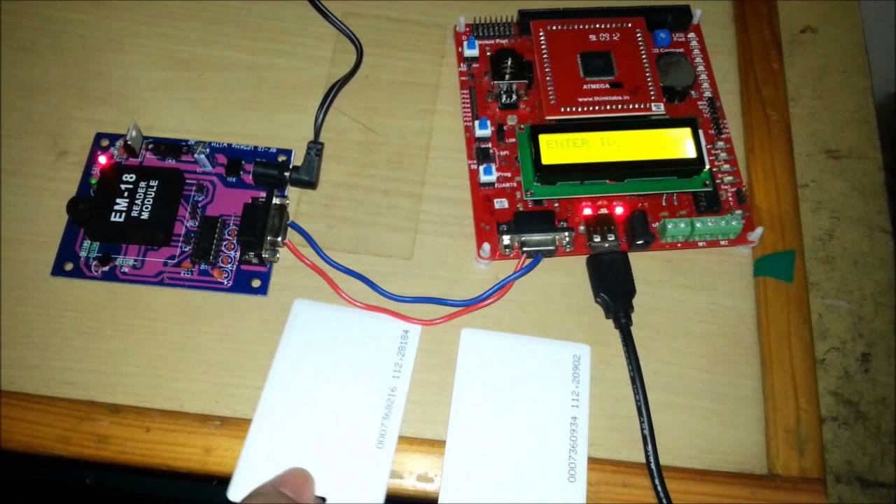 RFID reader em18 atmega 64 - YouTube