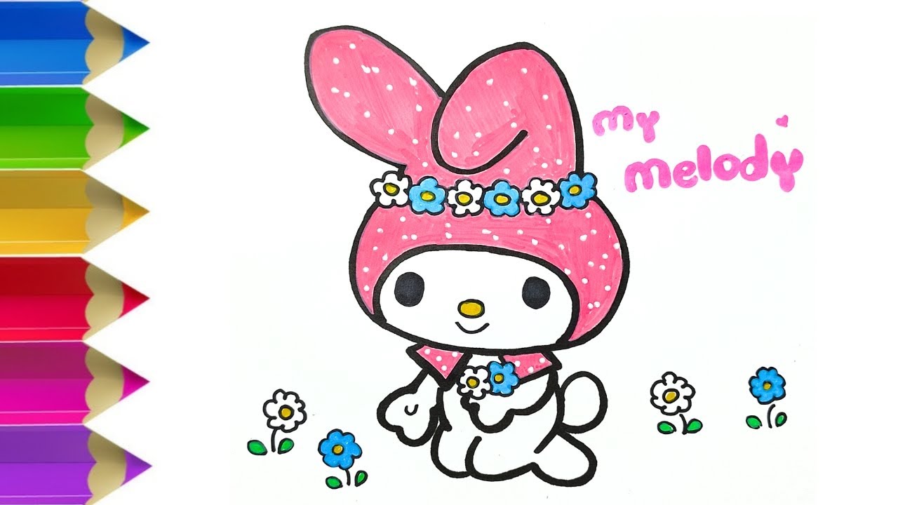 How to draw My melody picking flowers | drawing and colouring for kids ...