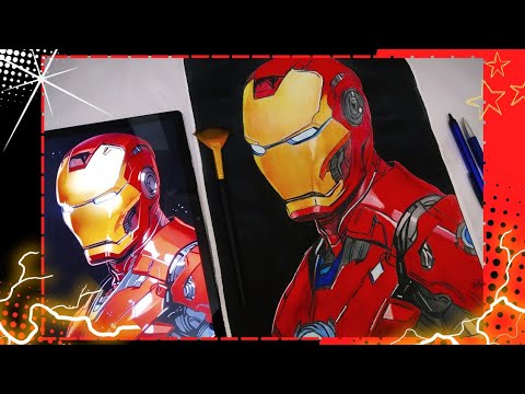 How to draw a realistic Iron Man Drawing Portrait | Shading with colour ...
