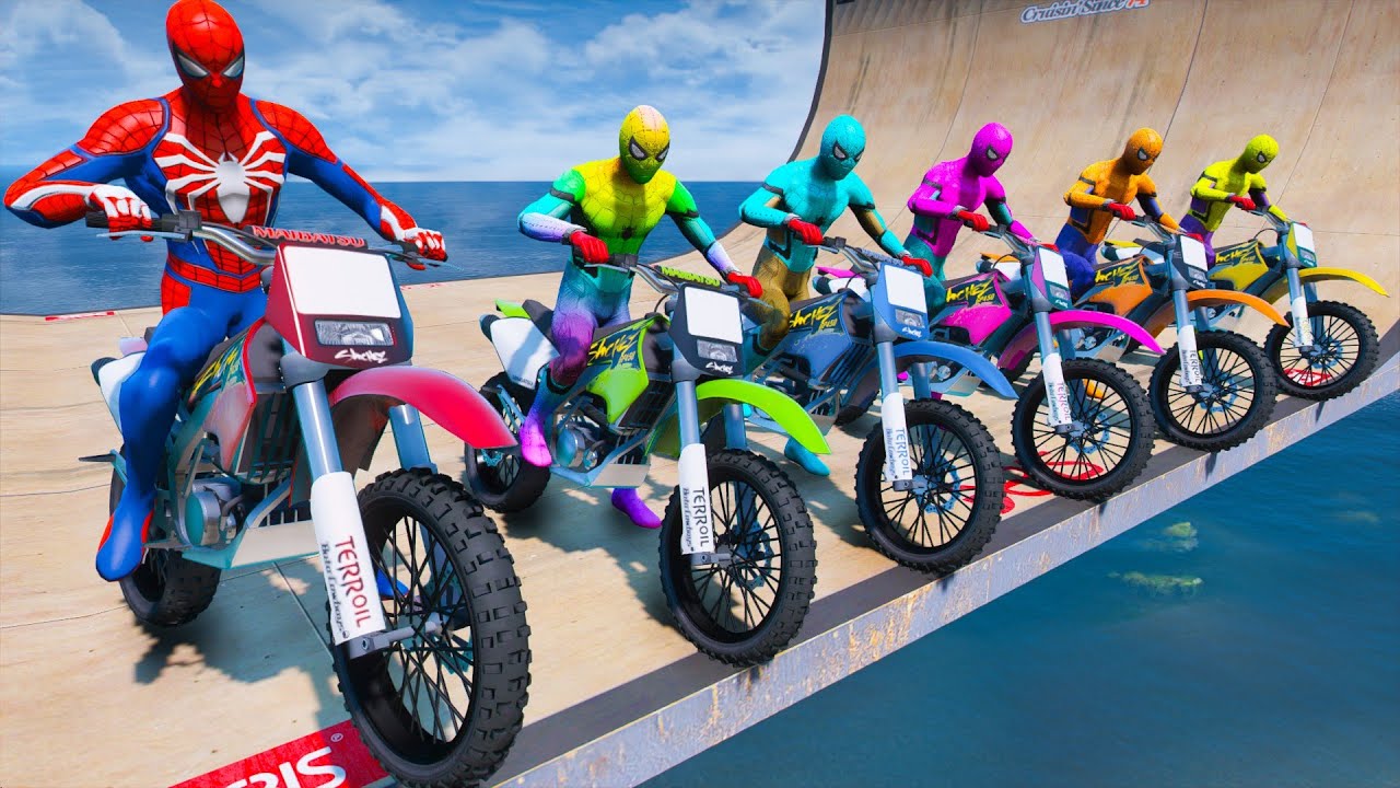 SPIDER-MAN RACING MOTORCYCLE CHALLENGE - SKATE RAMP IN THE CITY - YouTube