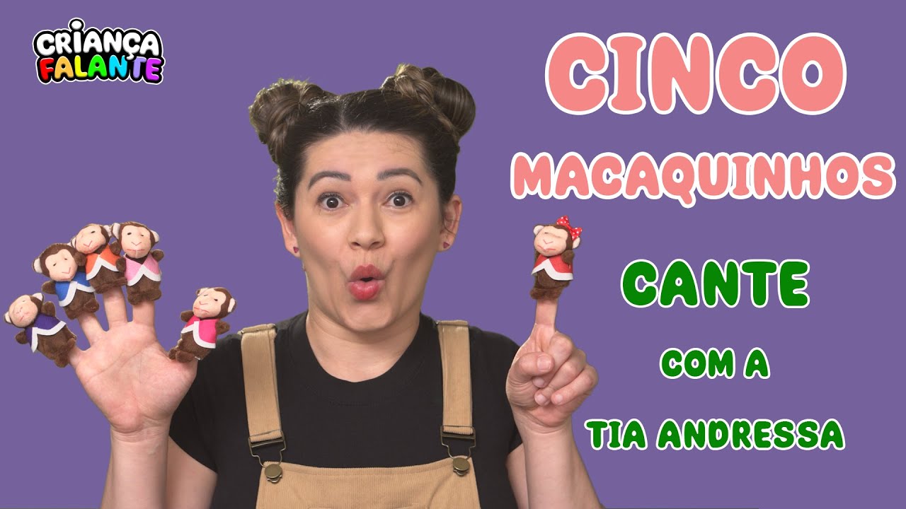 Cinco Macaquinhos Pulando na Cama 🐵 Música Infantil Animada com a Tia ...