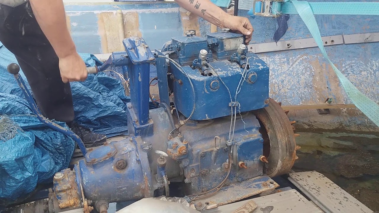 Petter 2 cylinder diesel engine hand start - YouTube