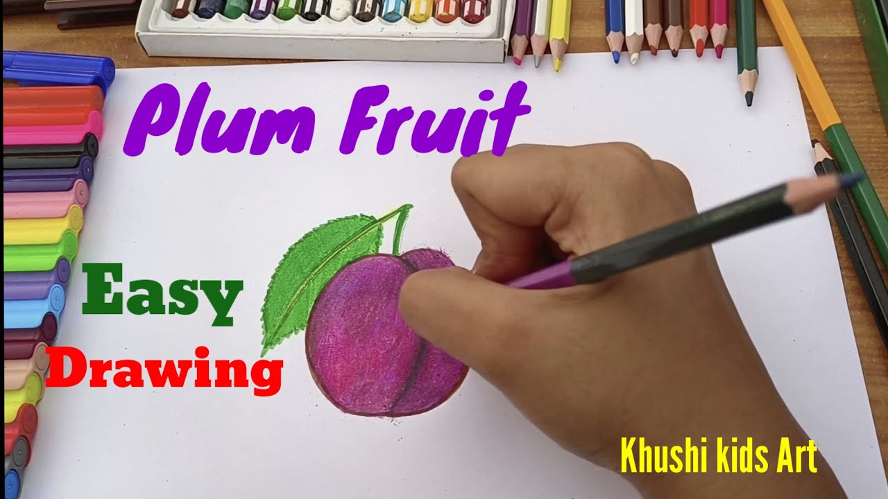How to draw plum fruit | Plum fruit drawing video | Fruits drawing ...