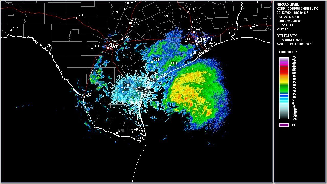 2021 Nicholas - Corpus Christi, TX WSR-88D Radar Animation (HD 1280x720 ...