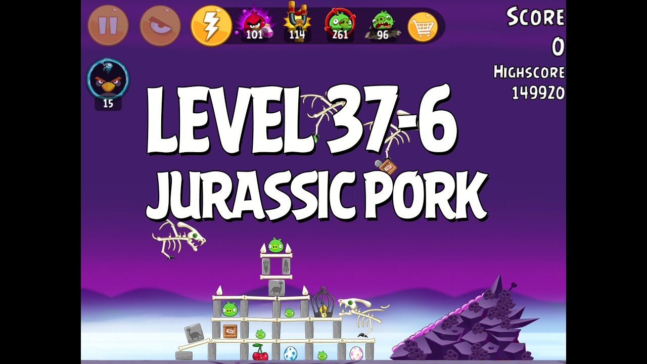 Angry Birds Jurassic Pork Level 37-6 Walkthrough 3 Star - YouTube