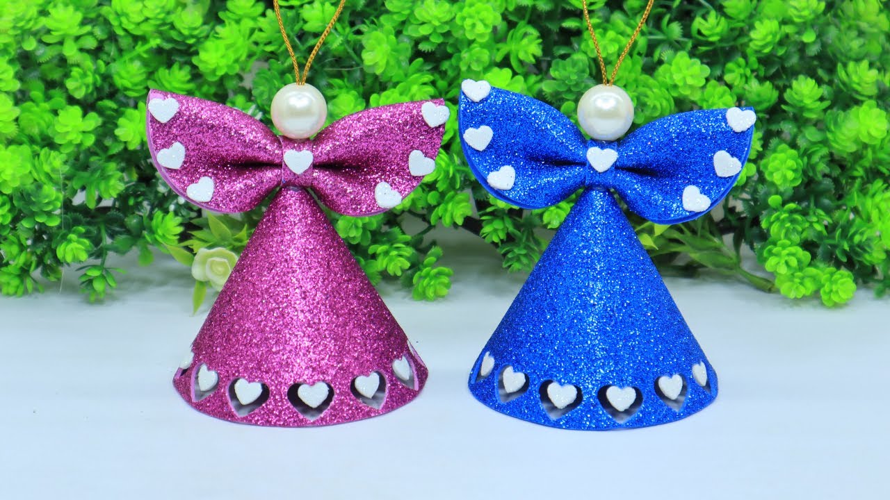DIY Christmas Angels with EVA Glitter Foam 😇 Angel Ornaments for X mas ...