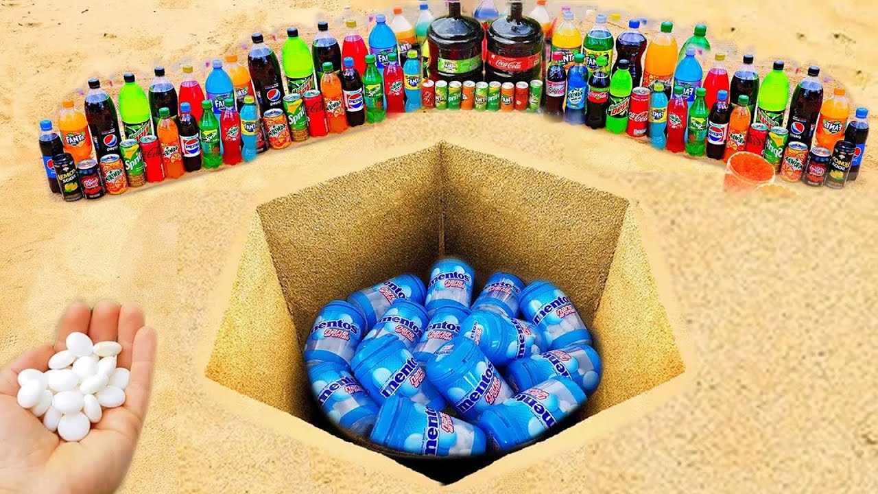 Big Toothpaste Eruption from Hexagonal hole, Giant Coca Cola, Fanta ...