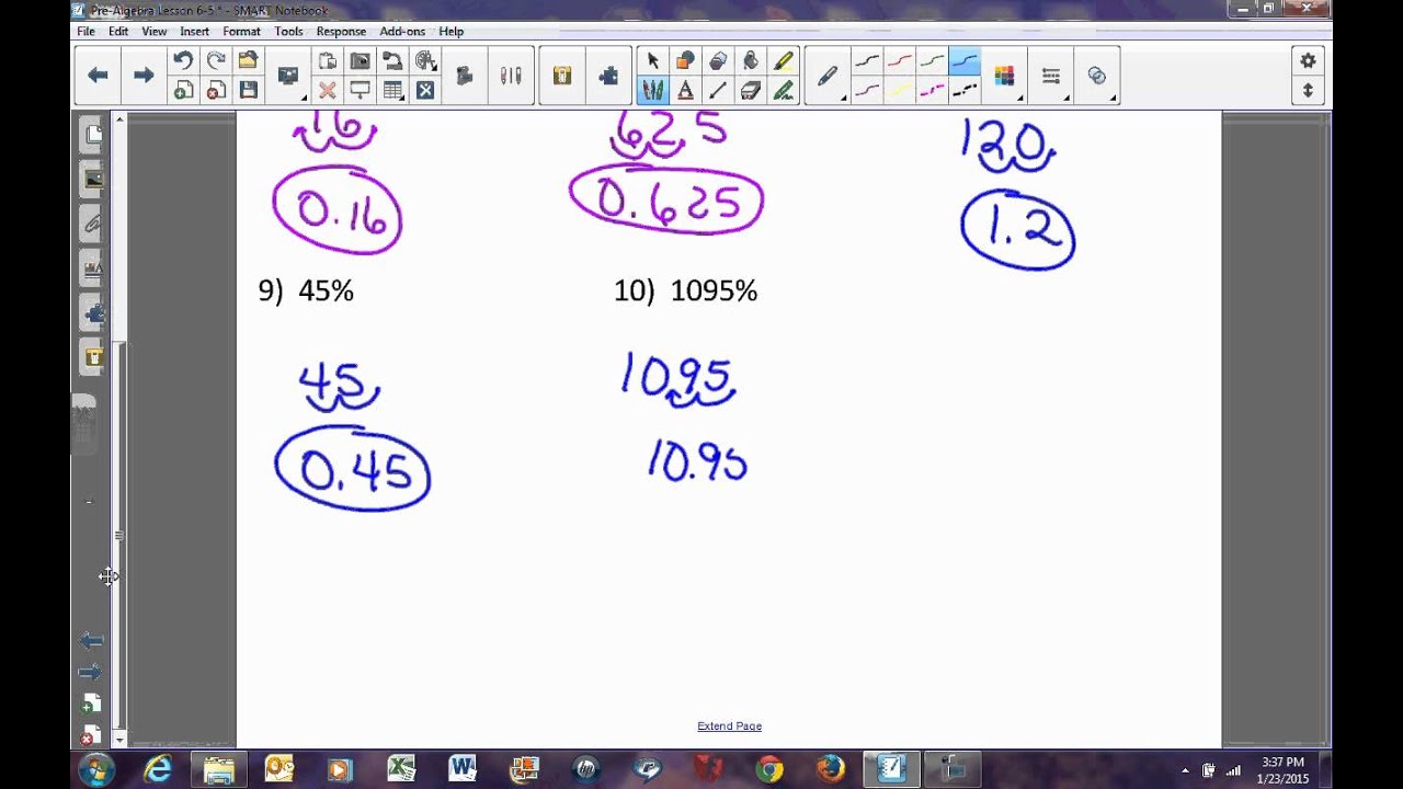 Pre Algebra Lesson 6 5 Fractions, Decimals & Percents - YouTube