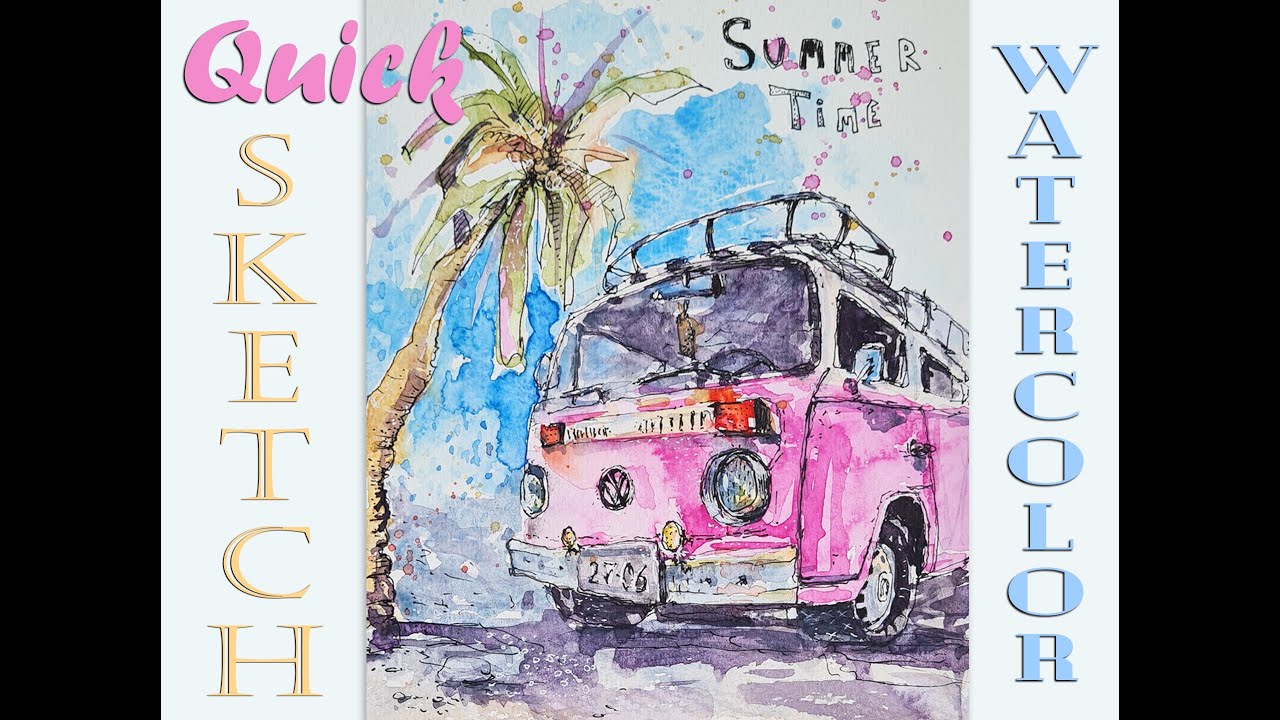 Urban Sketching of Pink Retro Car - How to Draw Cars - YouTube