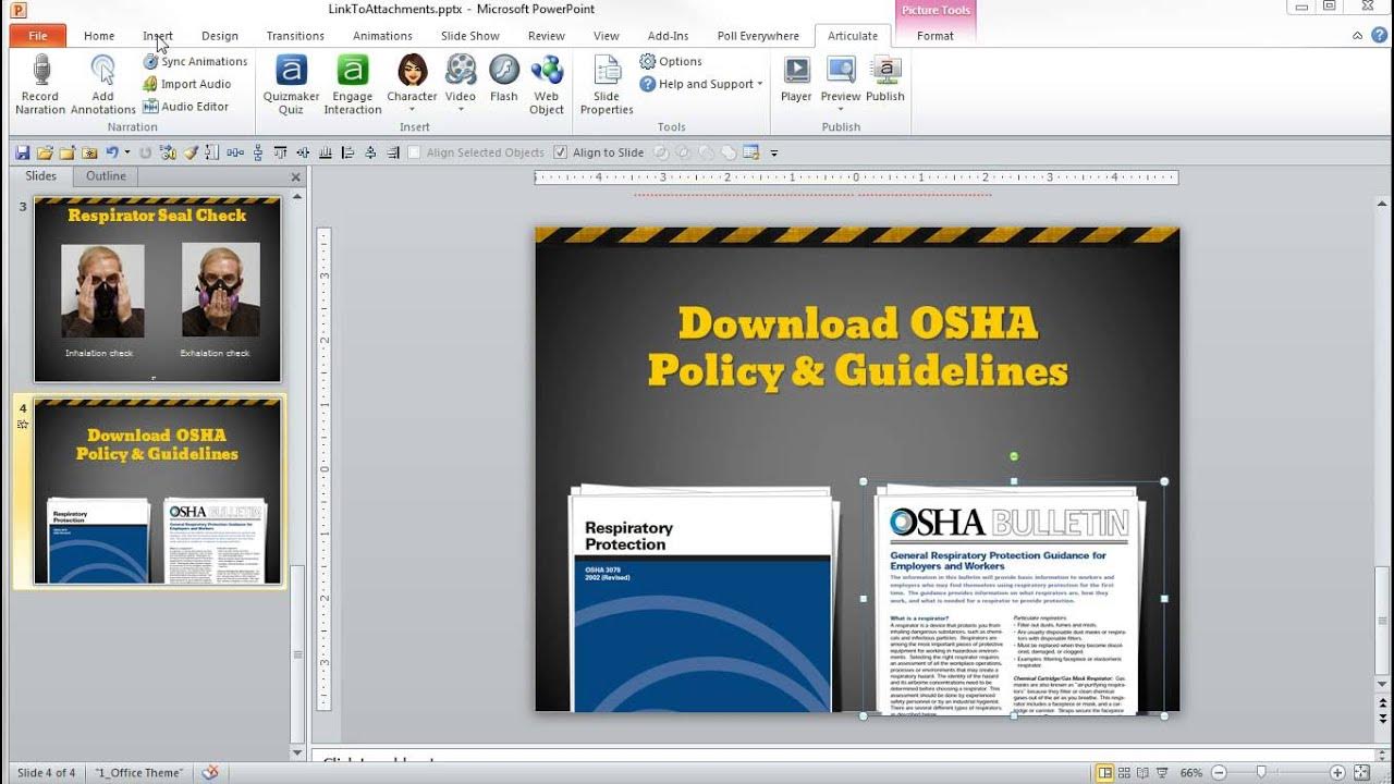 Articulate Presenter tutorial: Linking to file attachments from within your course - YouTube