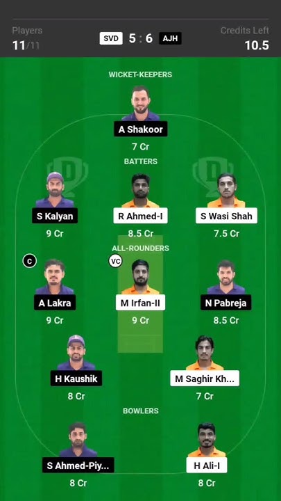 SVD vs AJH Dream11 Prediction Today Match, AJH vs SVD Fantasy Dream Team Today Match Dream11 ...