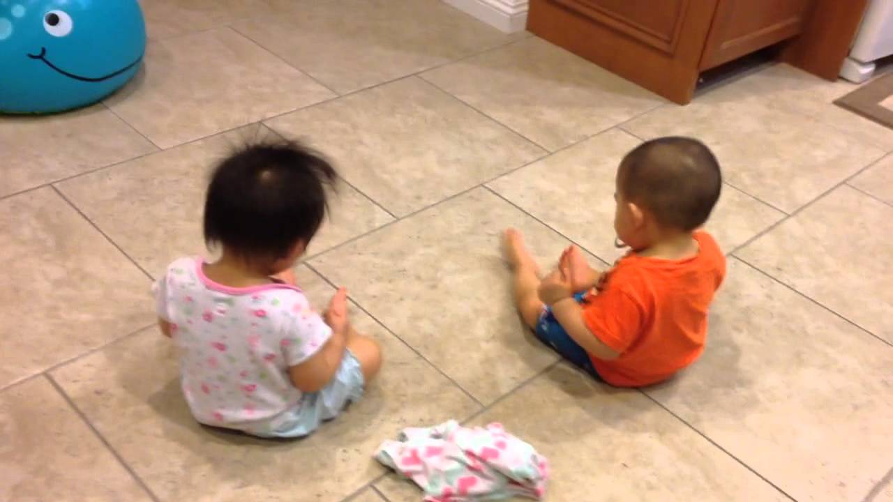 Twin copying each other, 11 months - YouTube