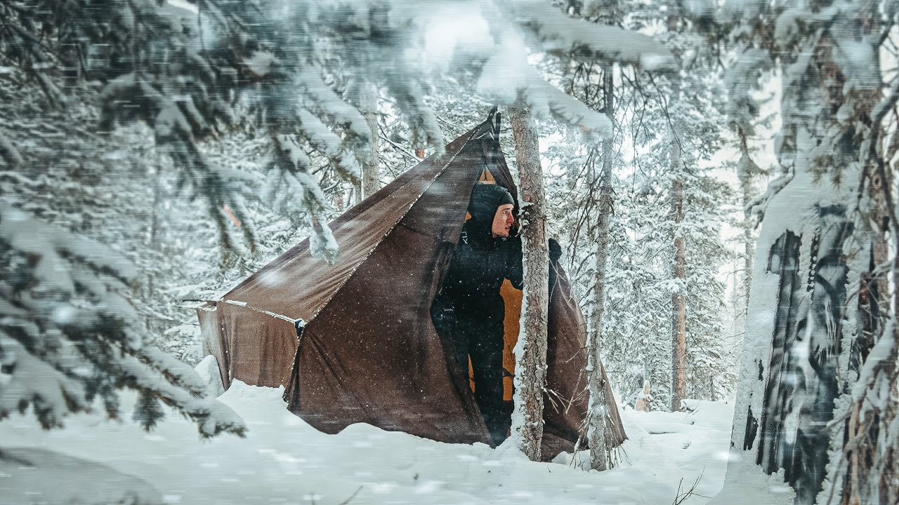 Caught in a SnowStorm Winter Camping in Deep Snow - YouTube
