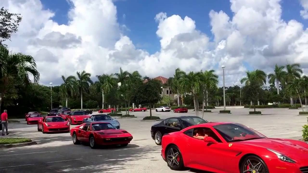 A fleet of endless Ferraris drive through Palm Beach - YouTube
