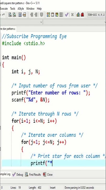 Print Square using Star Pattern in C Programming | Logical | Programming Eye | #Short - YouTube