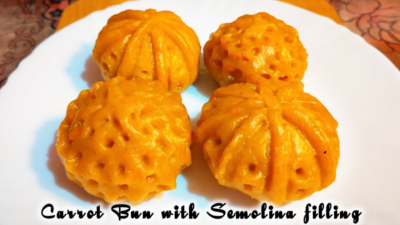 Try this Carrot flavor Bun with Semolina (suji) filling| no added color ...