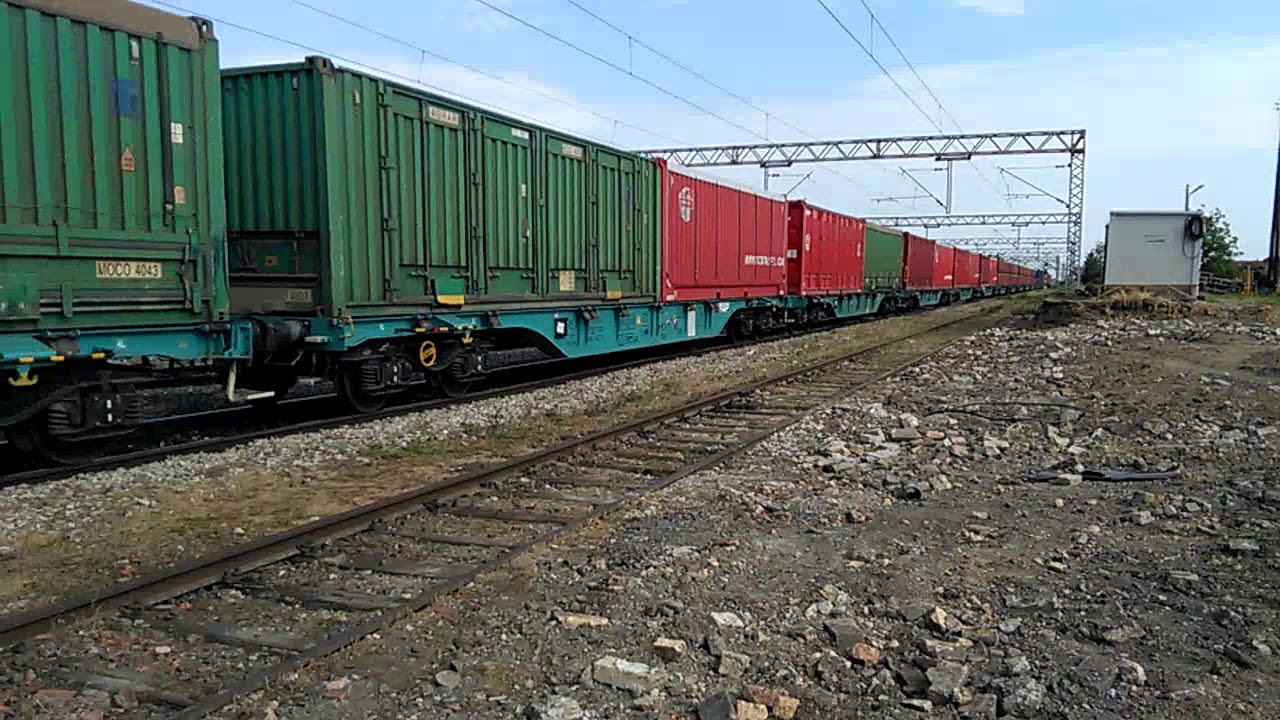 Freight train with TCDD container wagons in Serbia - YouTube