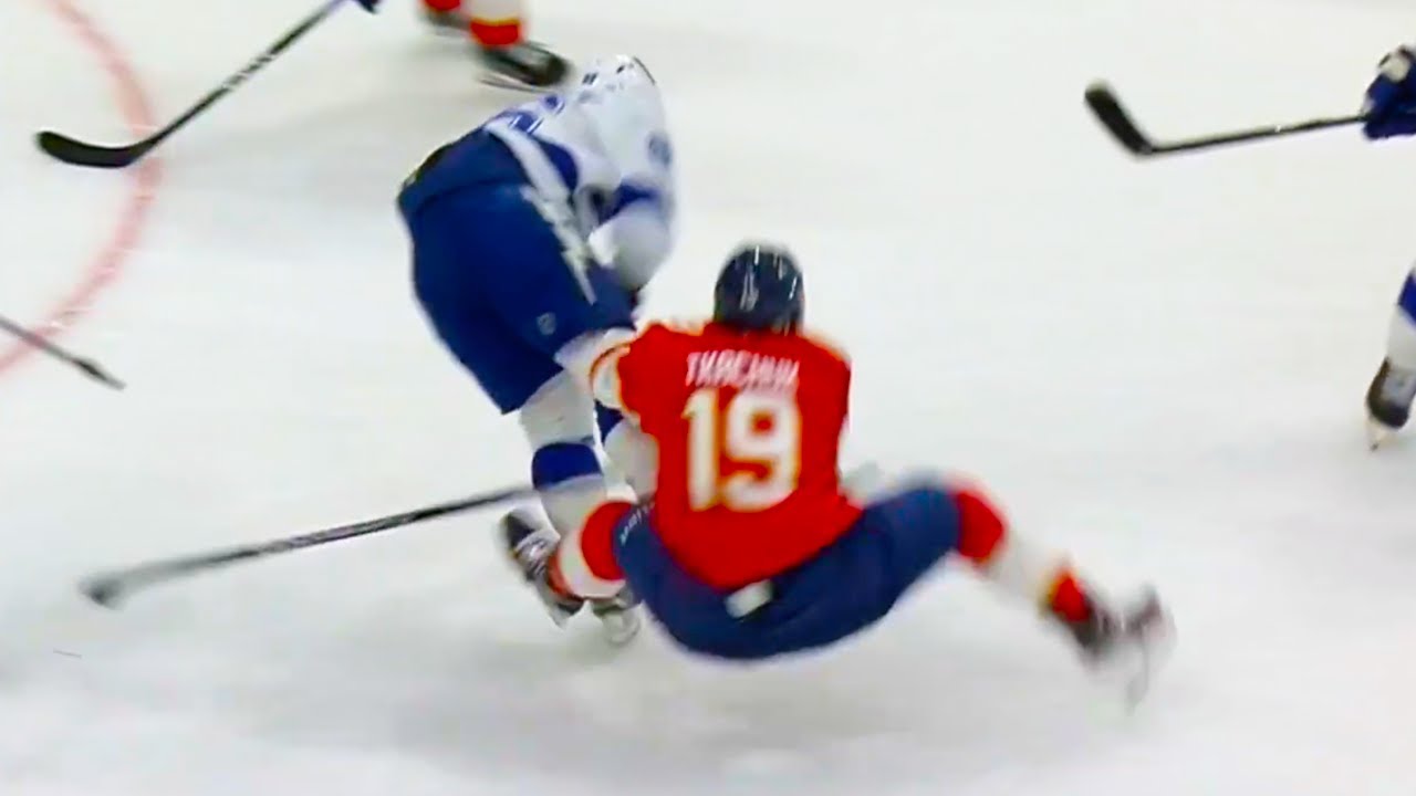 Matthew Tkachuk Injury From Knee on Knee Collision with Nikita Kucherov | Lightning vs Panthers ...