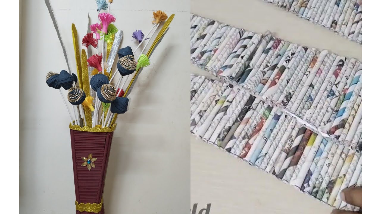 A simple looking flower vase by using newspaper #newspapercraft #flower ...