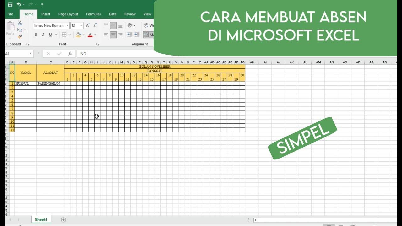 Tutorial Cara Membuat Absen Di Microsoft Excel Youtube