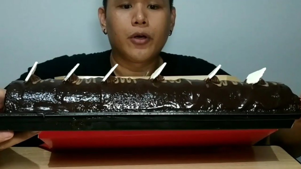 Eating A Whole Cake Roll |Red Ribbon Choco Caramel | Eating show - YouTube
