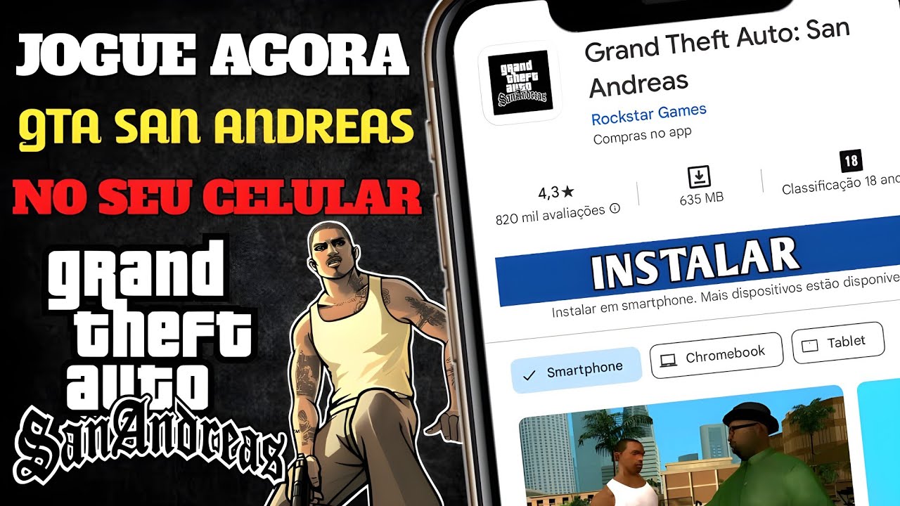 COMO BAIXAR E JOGAR GTA SAN ANDREAS NO CELULAR ANDROID E IPHONE! COMO INSTALAR GTA NO CELULAR ...