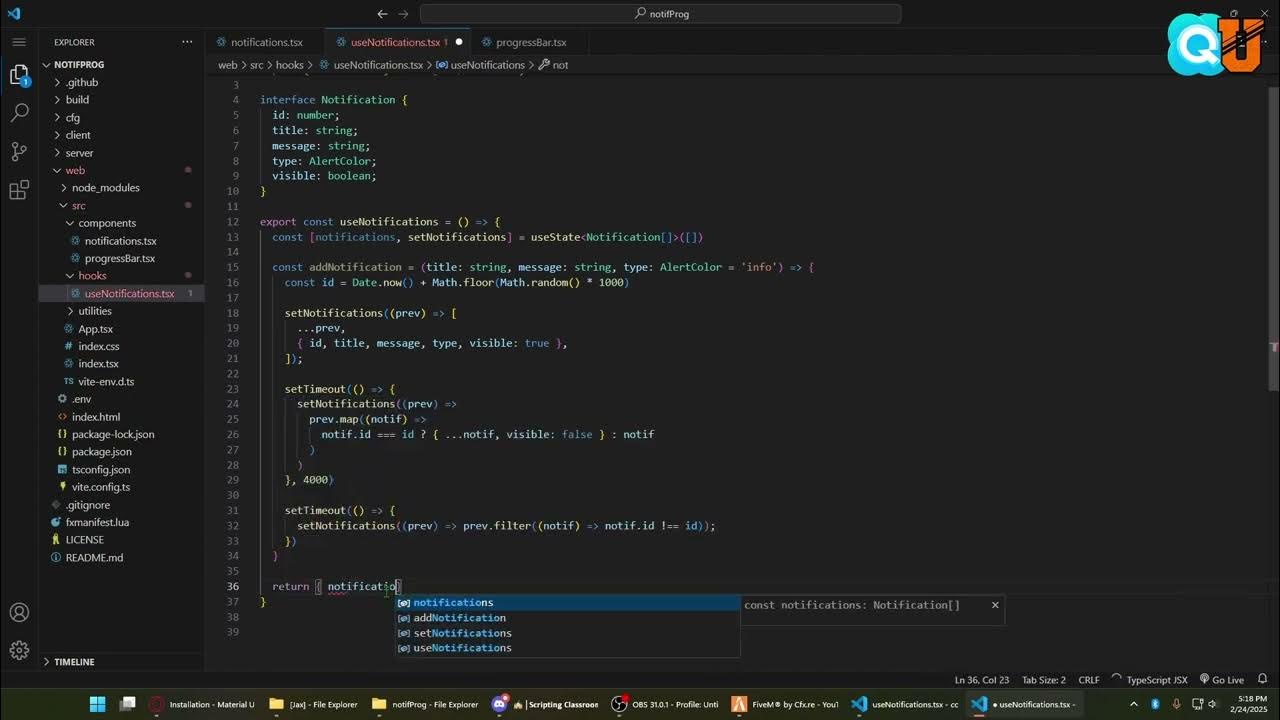 Progress bars and Notifications using ReactJS + MUI + Lua - YouTube