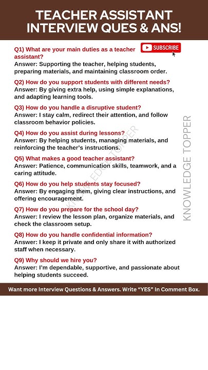 Teaching Assistant Interview Questions and Answers | Teacher Assistant Interview Questions - YouTube