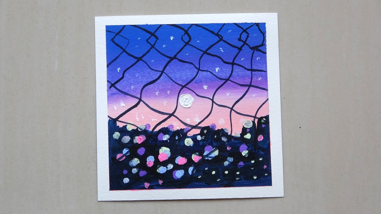 Simple landscape painting tutorial, night scene outside the block# ...