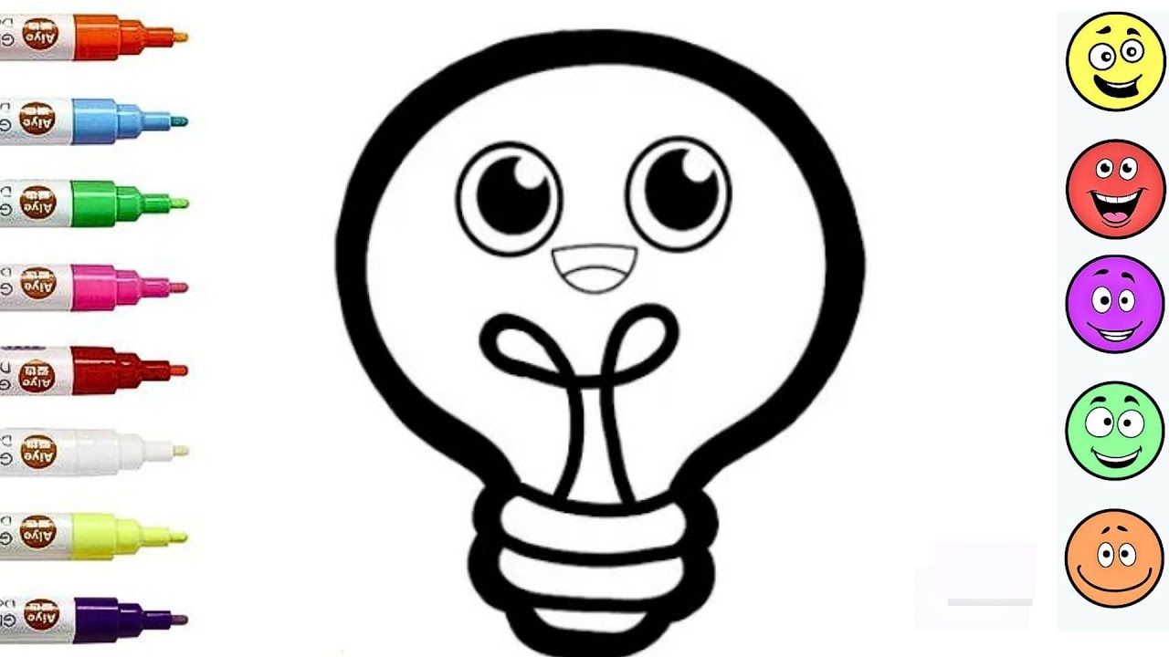 Bulb light Drawing, Painting and Coloring for kids and toddlers | Draw ...