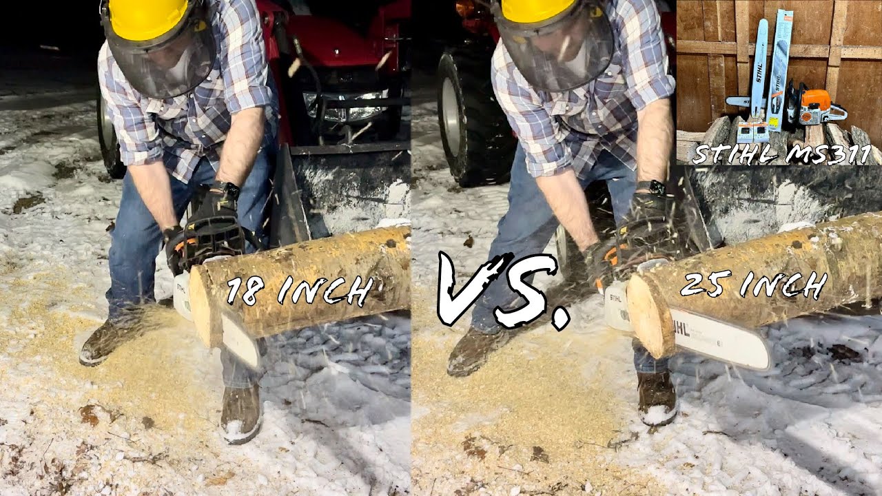 18 inch bar Vs. 25 inch bar ~ Stihl MS311 ~ How much slower is the 25 ...