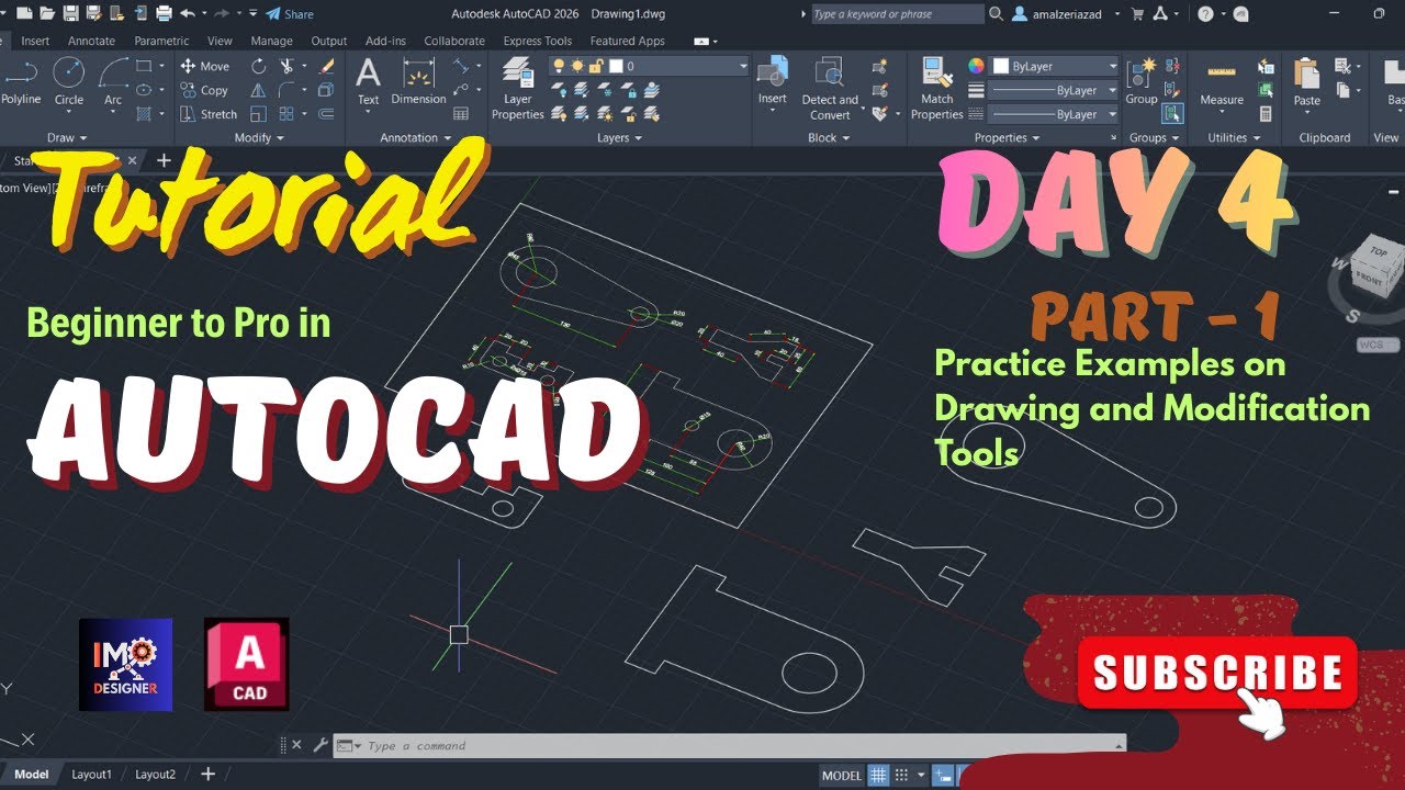 AutoCAD Practice Drawing – Part 1 | Beginner Exercise | Day 4 - YouTube