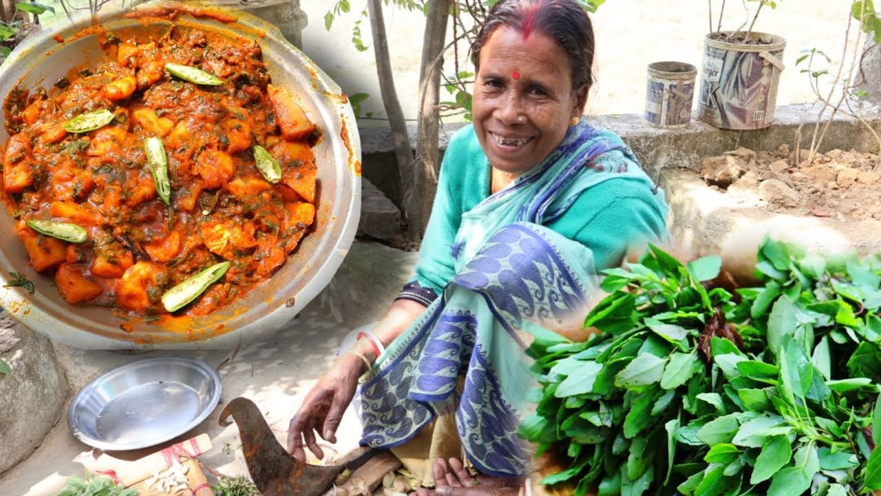 Rural style Shaak cooking and eating by Santali village women//village ...